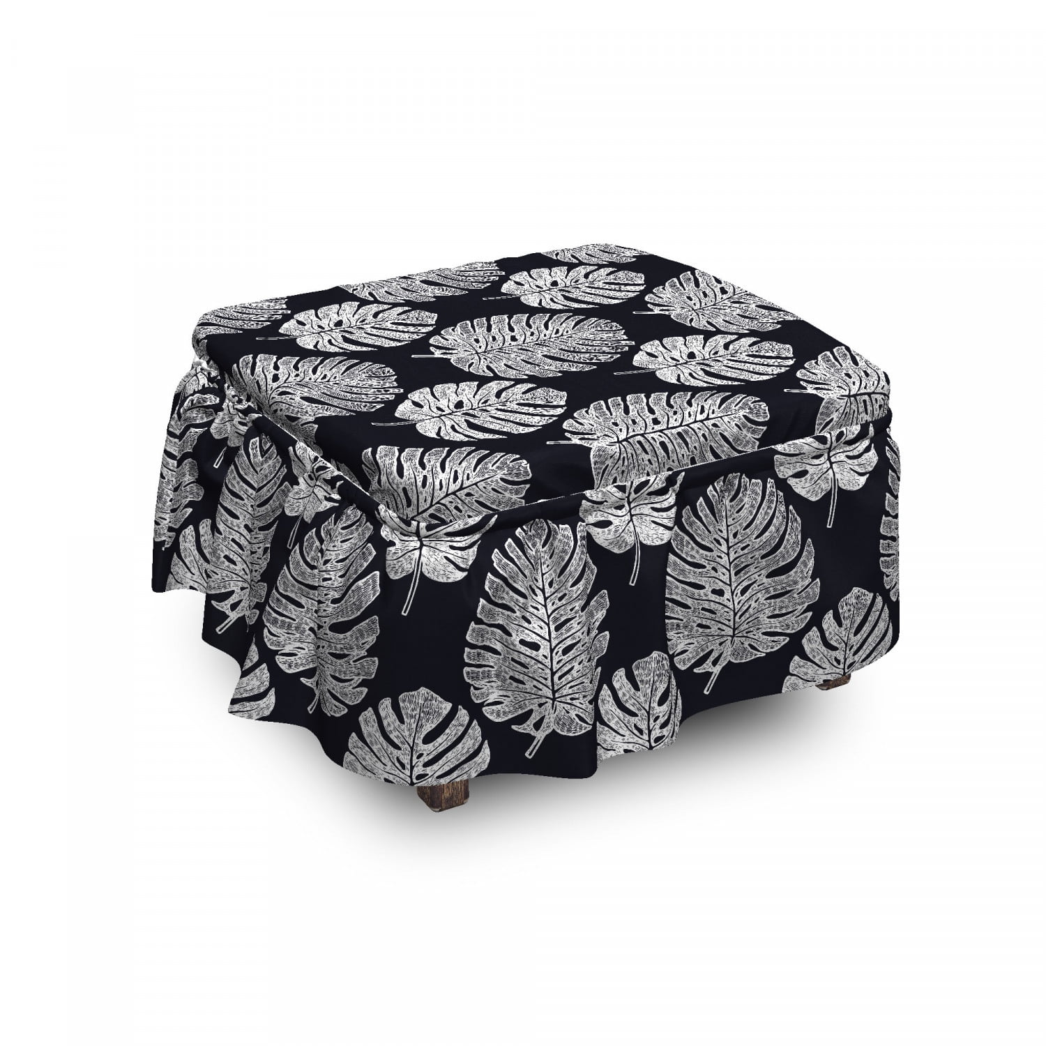 Philodendron Ottoman Cover, Modernistic Leaves Art, 2 Piece Slipcover ...