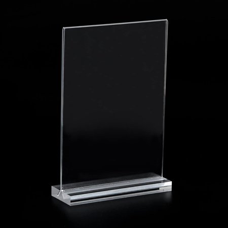 A4 Acrylic Portrait Counter Poster Display Stand T Shaped Double Sided ...