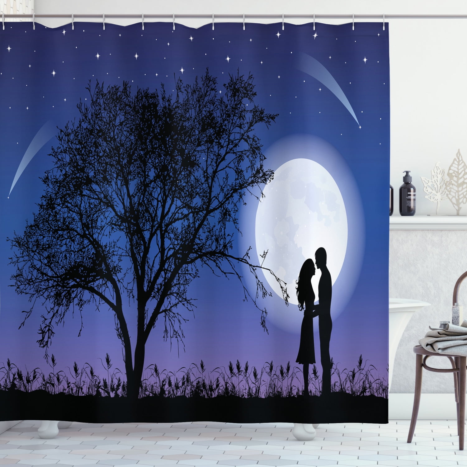 Ambesonne Night Shower Curtain, Romantic Man Woman Hug, 69"Wx84"L ...