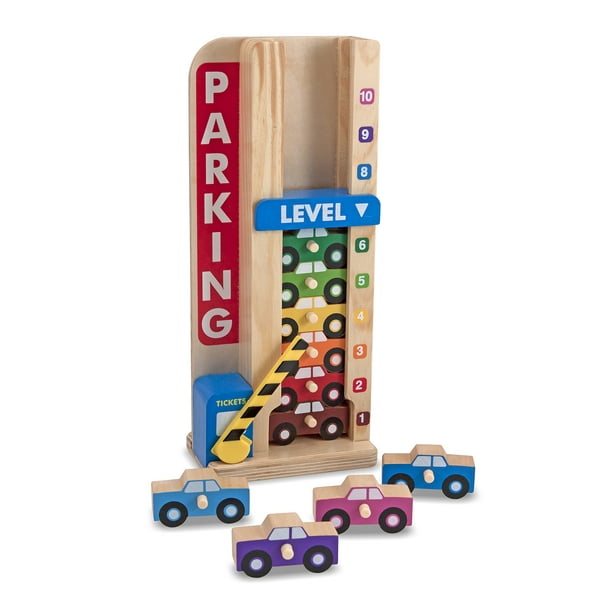 Melissa & Doug Stack & Count Wooden Parking Garage with 10 Cars ...