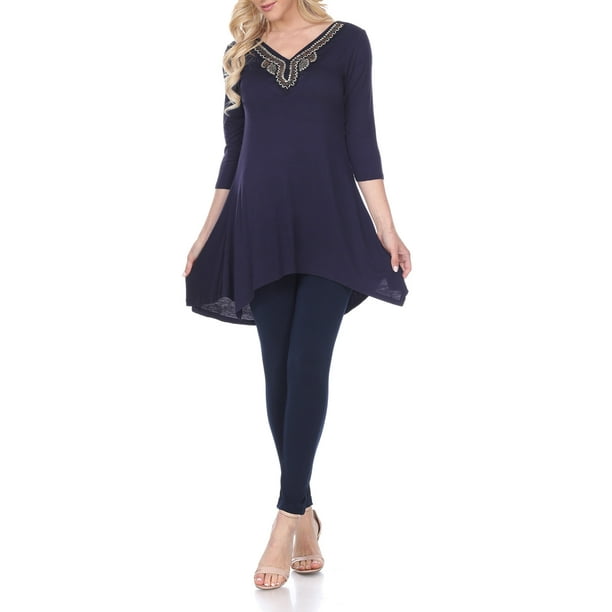 Women's 3/4 Sleeve Beaded Tunic - Walmart.com