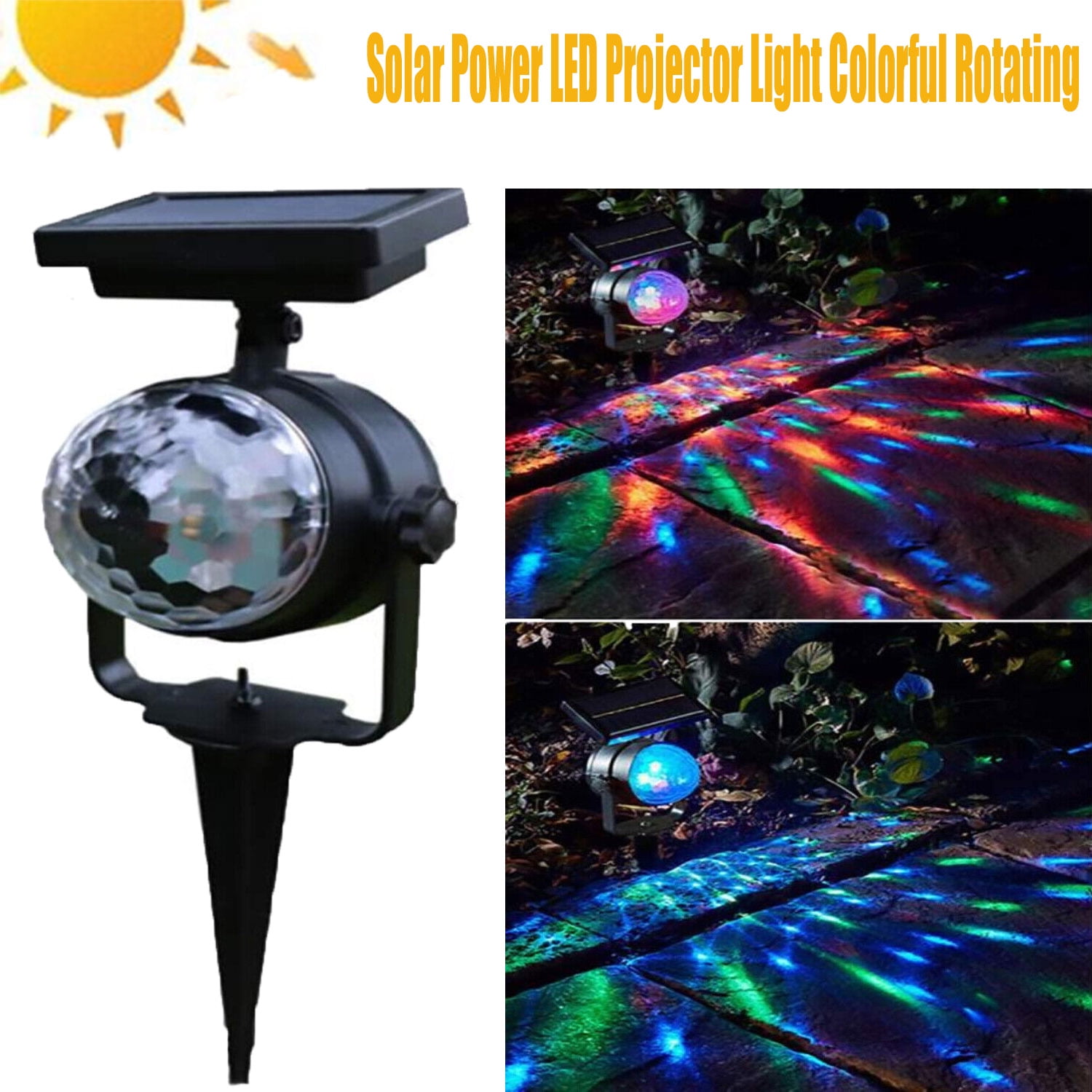 Outdoor Solar Power Star Light Projector Colorful Rotating Crystal Ball ...