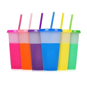 Color Changing Cups with Lid & Straw - 5 Pack Confetti Reusable Plastic ...