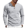 Antinious Men Solid Stand Collar Button Long Sleeve Loose Casual T ...