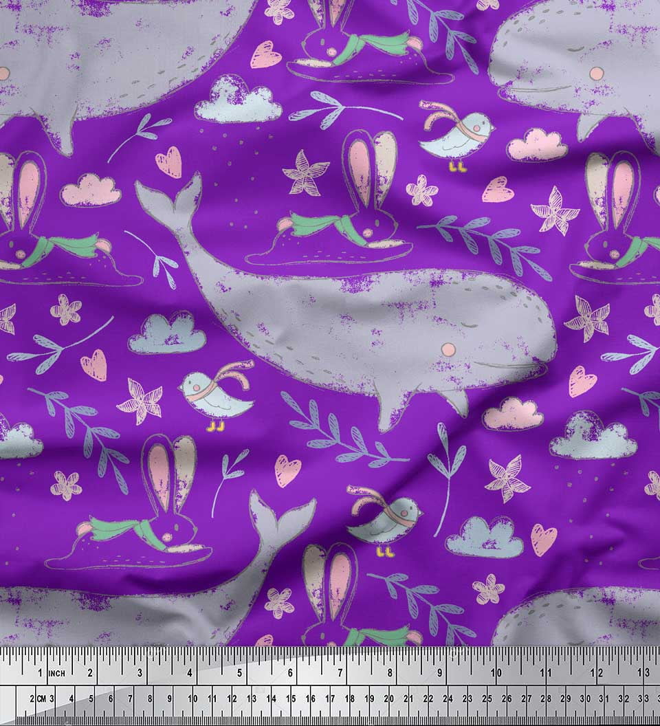 Soimoi Purple Viscose Chiffon Fabric Cute Animals Kids Print Fabric by ...