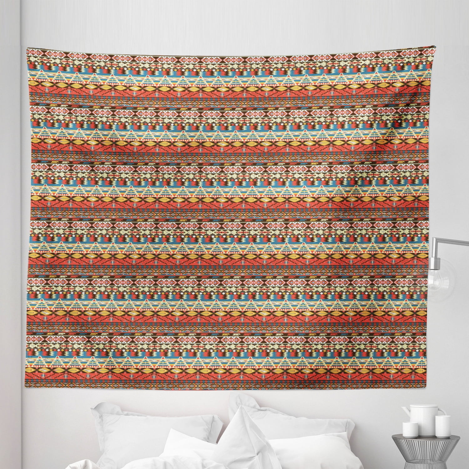 Colorful Tapestry, Aztec Pattern with Birds Flowers and Arrows ...
