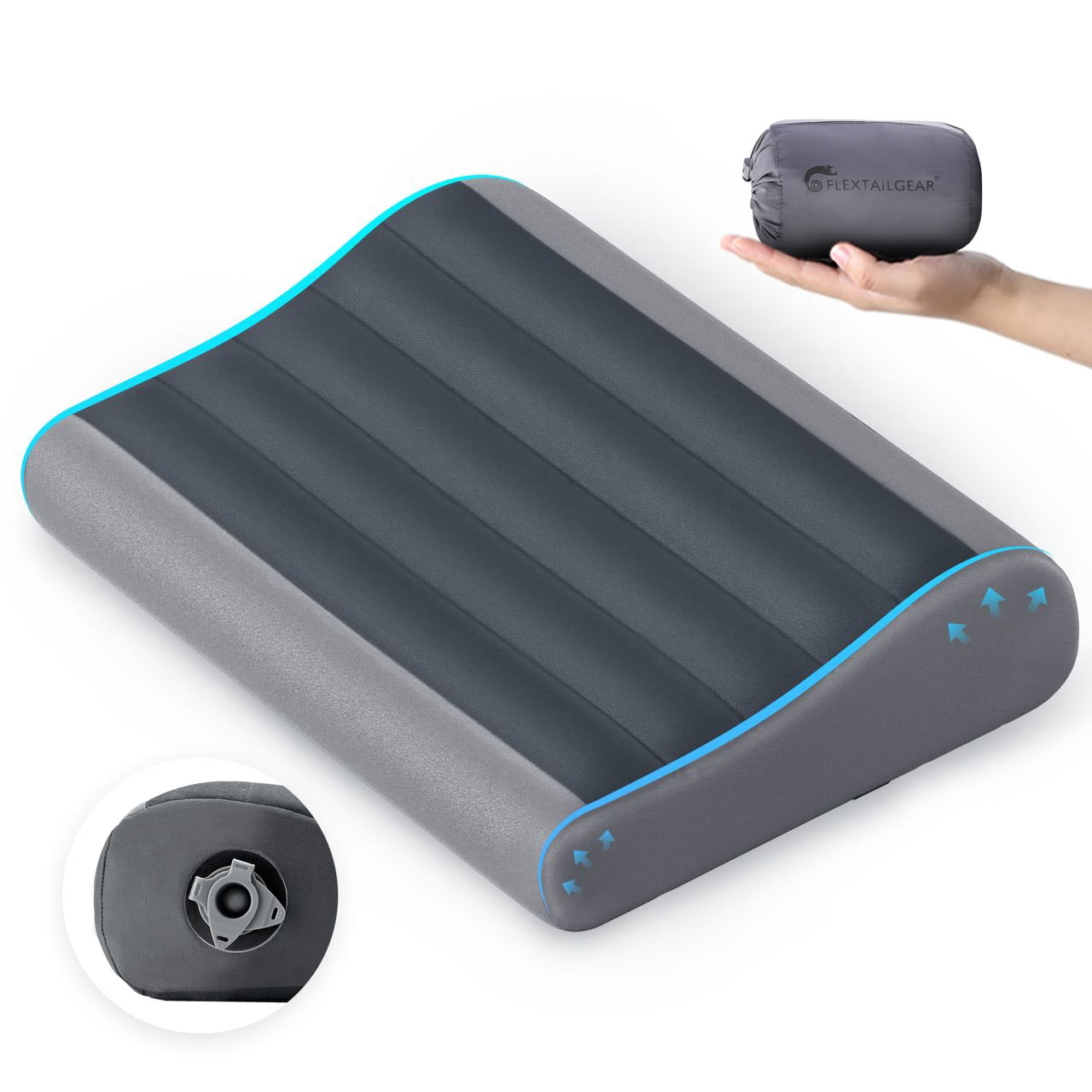 FLEXTAIL Neck Contour Inflatable Camping Pillow, Ergonomic Travel Pillow Backpacking Gear for ...