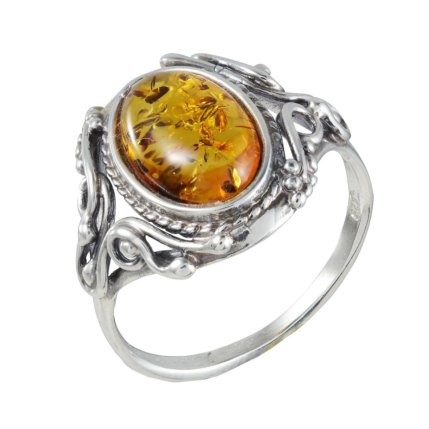 Sterling Silver and Baltic Honey Amber Ring "Georgine" - Walmart.com