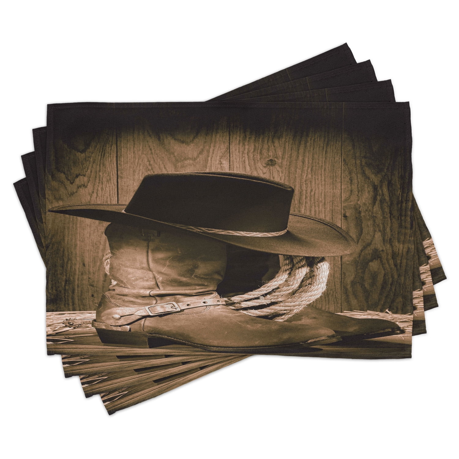 Ambesonne Western Place Mats Set of 4, Wild Cowboy Hat Wooden, Standard ...