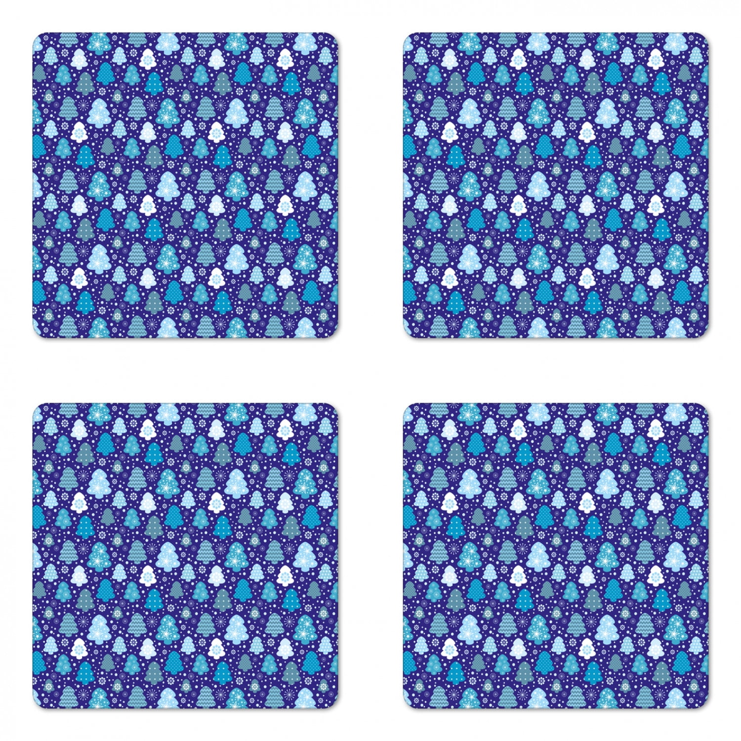 Winter Coaster Set of 4, Snowflakes and Silhouettes of Christmas Pine ...