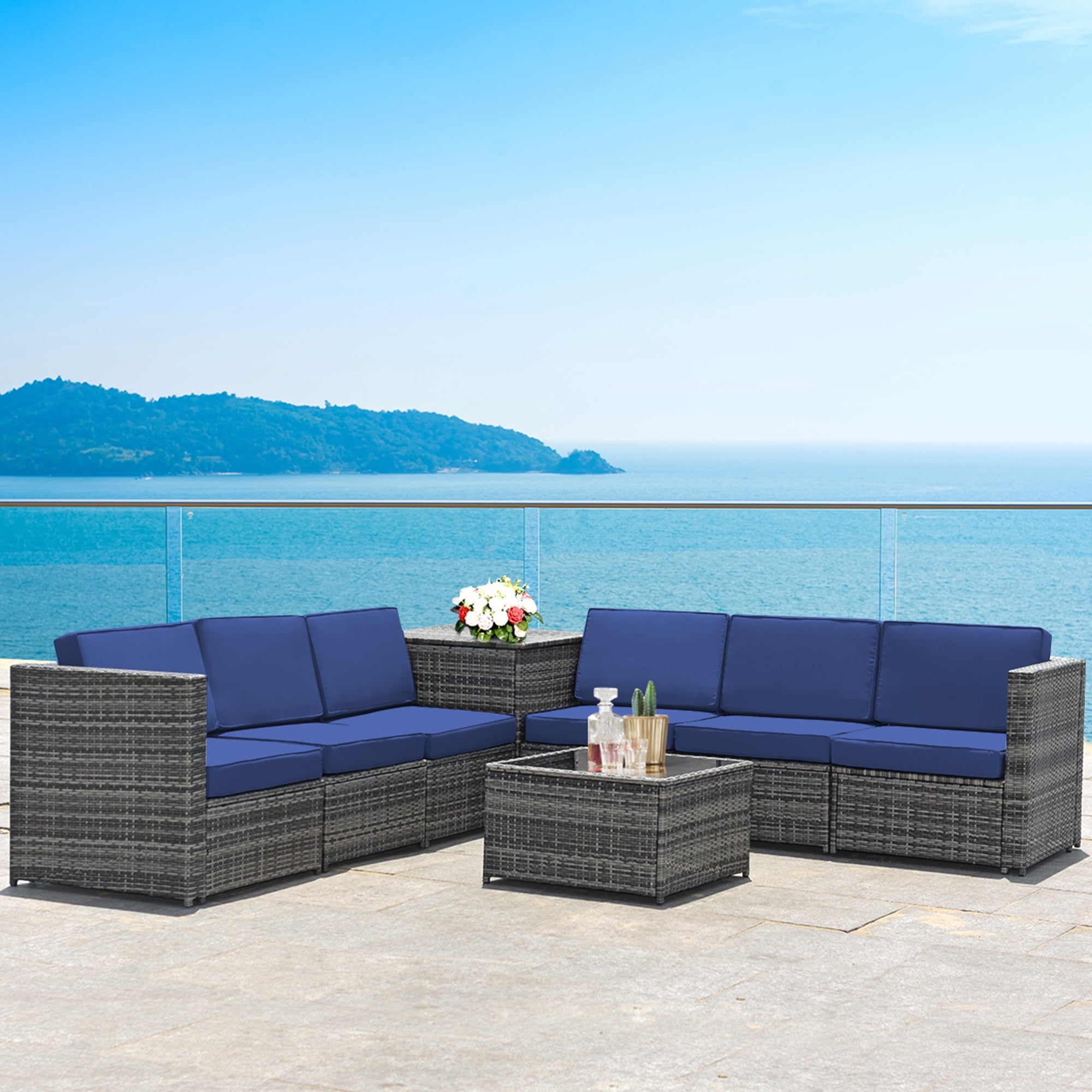 Click here for Gymax 8pcs Patio Rattan Sofa Sectional Conversatio... prices