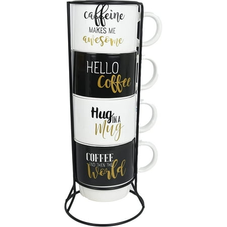 Ceramic Mug Rack Set – 4 Cups Standing Metal Rack for Kitchen ...