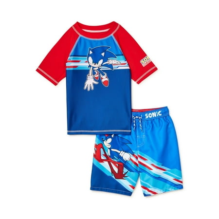 Sonic the Hedgehog Swimsuit Boys Rash Guard and Swim Trunks Set Two ...