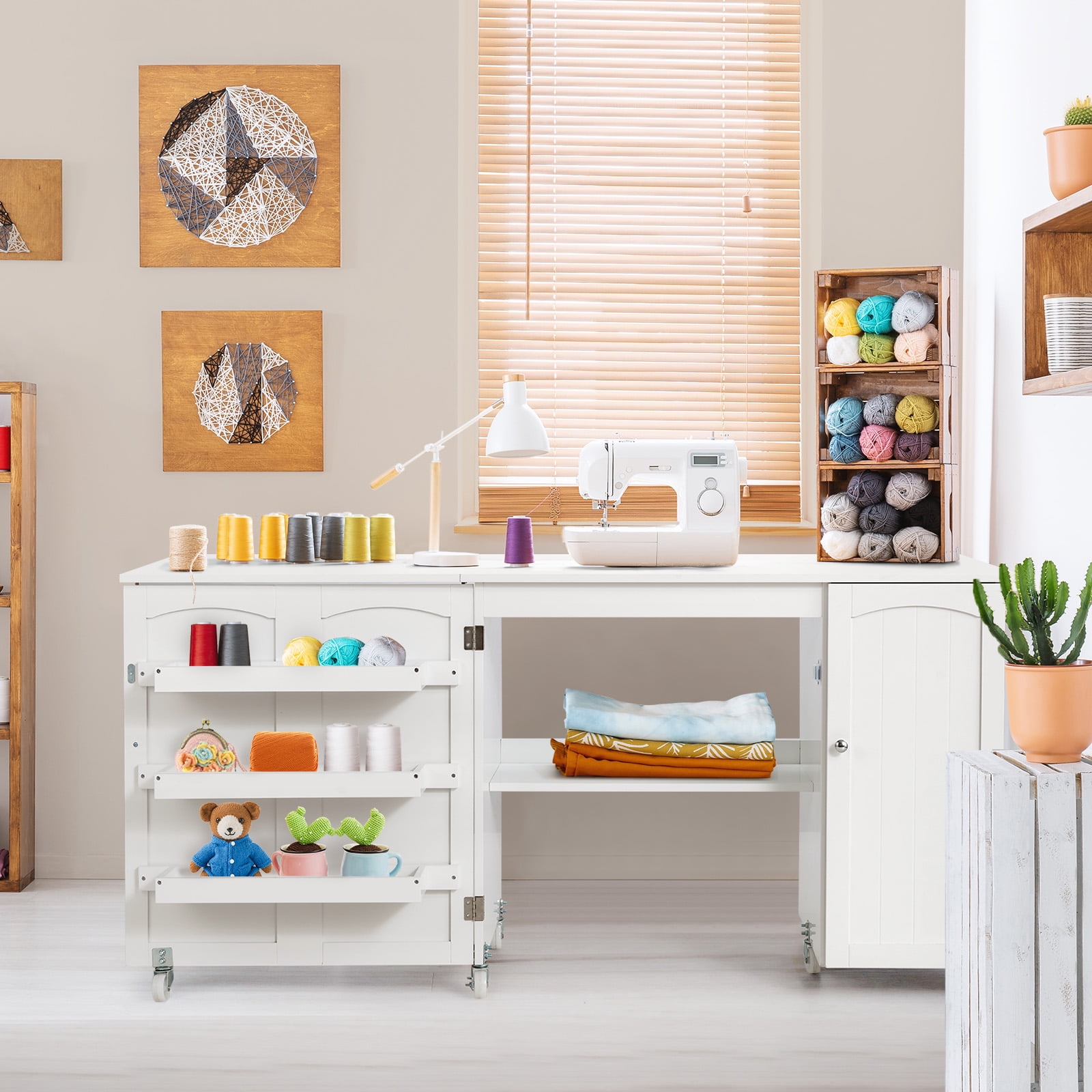 Click here for Costway Folding Sewing Table Shelves Storage Cabin... prices