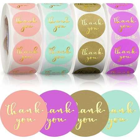 4 Rolls 2000 Pieces Thank You Label Stickers, 1 Inch Gold Foil Font ...