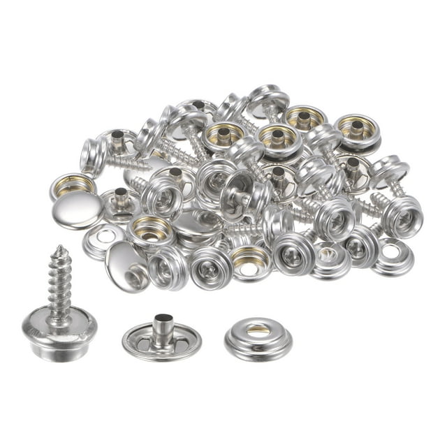 25 Set Screw Snap Fasteners Kit Stainless Steel Snaps Button 15mm Dia ...