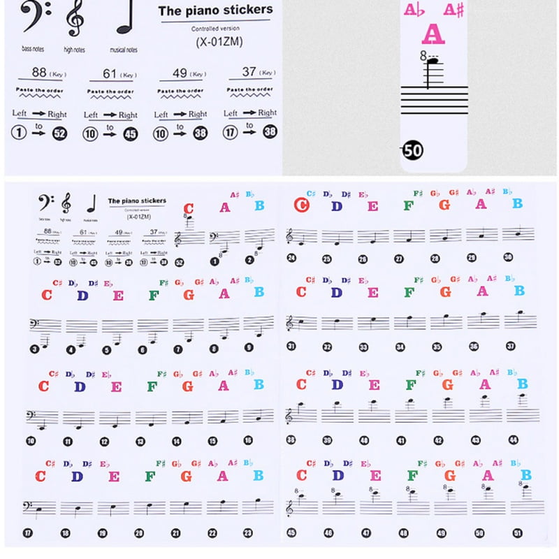 Piano Keyboard Stickers for 88/61/54/49/37 Key, Bold Large Letter Piano ...
