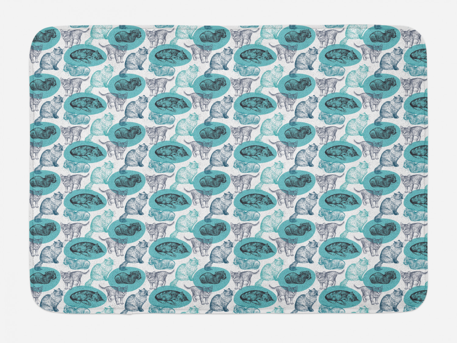 Dog and Cat Bath Mat, Sketchy Pencil Drawn Portraits of Kittens and ...