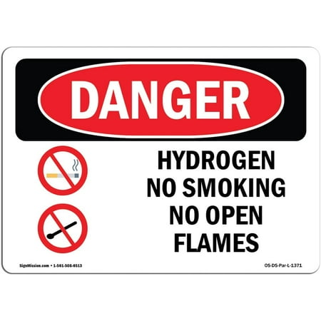 OSHA Danger Sign - Hydrogen No Smoking No Open Flames | Aluminum Sign ...