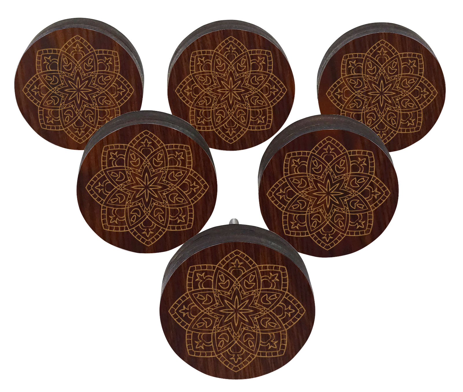 IBA Indianbeautifulart Brown Engraved Knobs 10 Pc Furniture Wooden ...