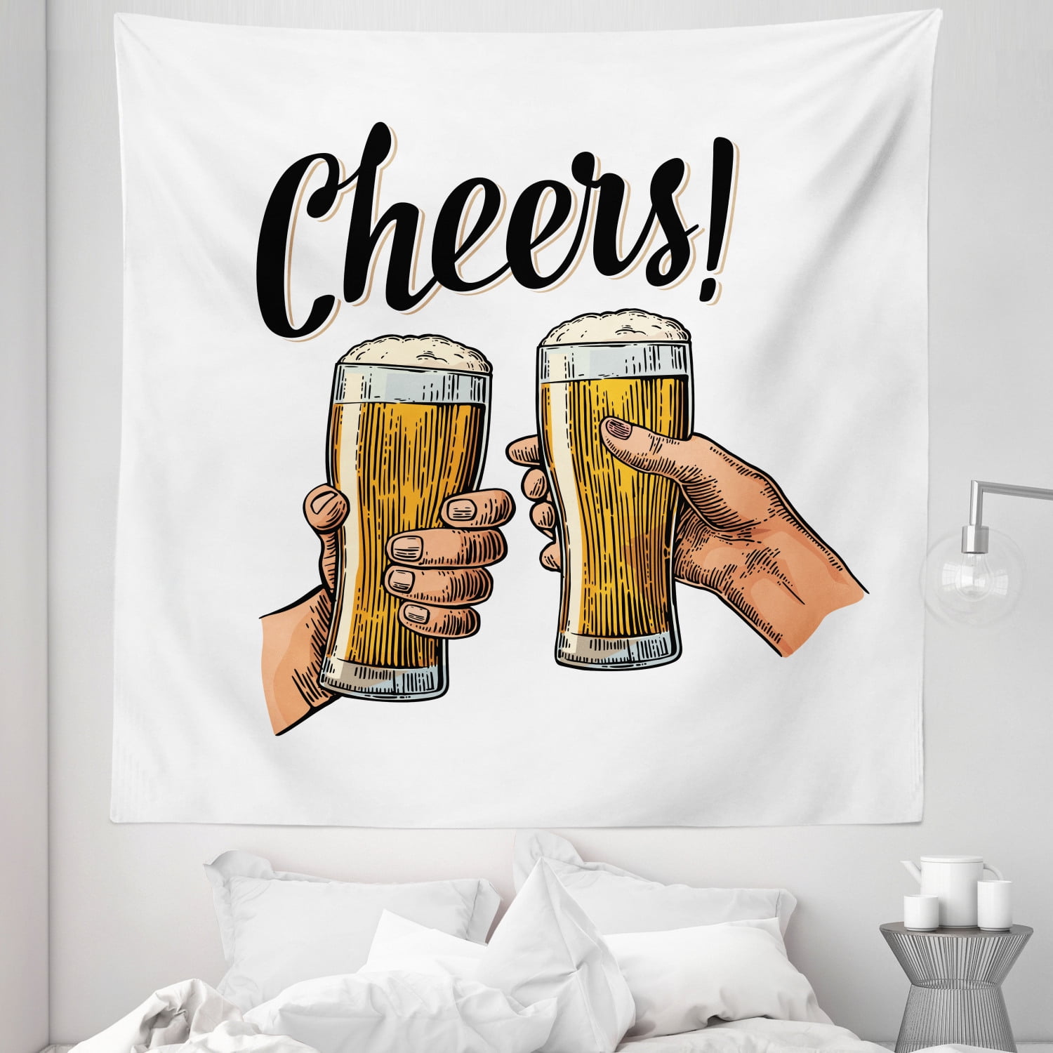 Alcohol Tapestry, Female and Male Hands Holding and Clinking with 2 ...