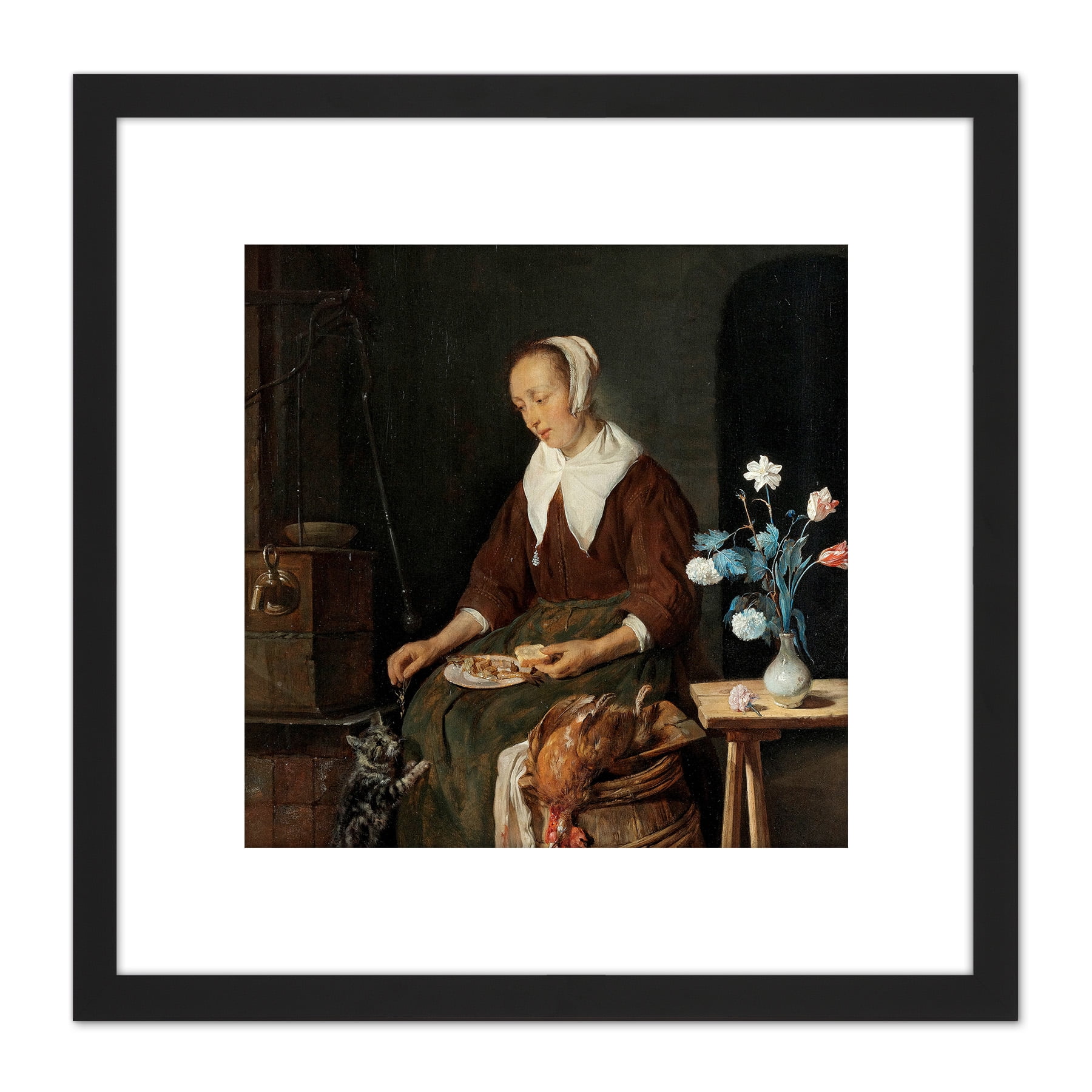 Metsu Woman Eating Known As The Cats Breakfast 8X8 Inch Square Wooden ...