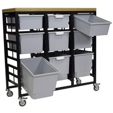 Mobile Workbench Storage Station w/Wood Top -15 StorSystem Trays-Red ...