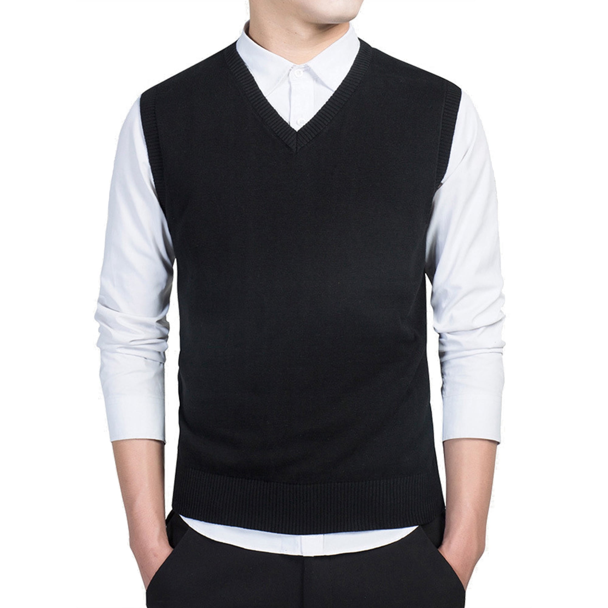 Click here for Luxur Mens Jumper Tops Solid Color Vest Sweater Sl... prices