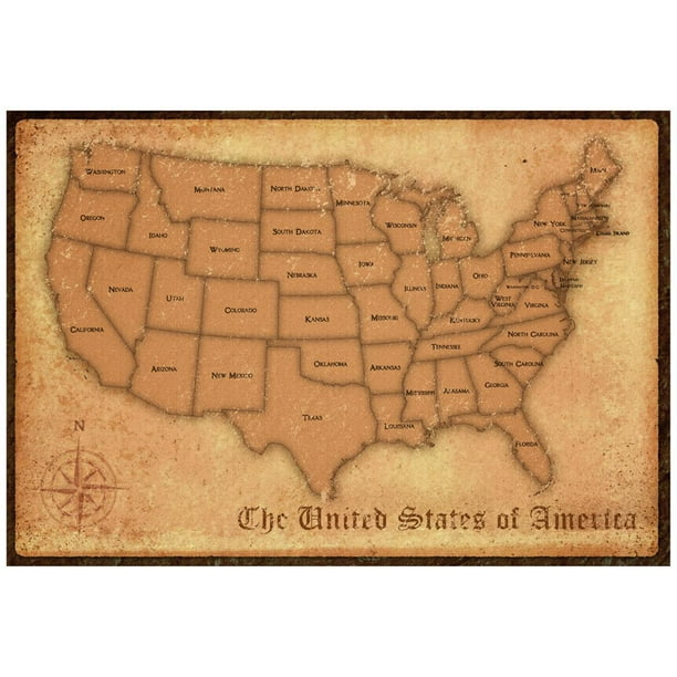 United States Vintage Style Map Poster - 19x13 - Walmart.com - Walmart.com