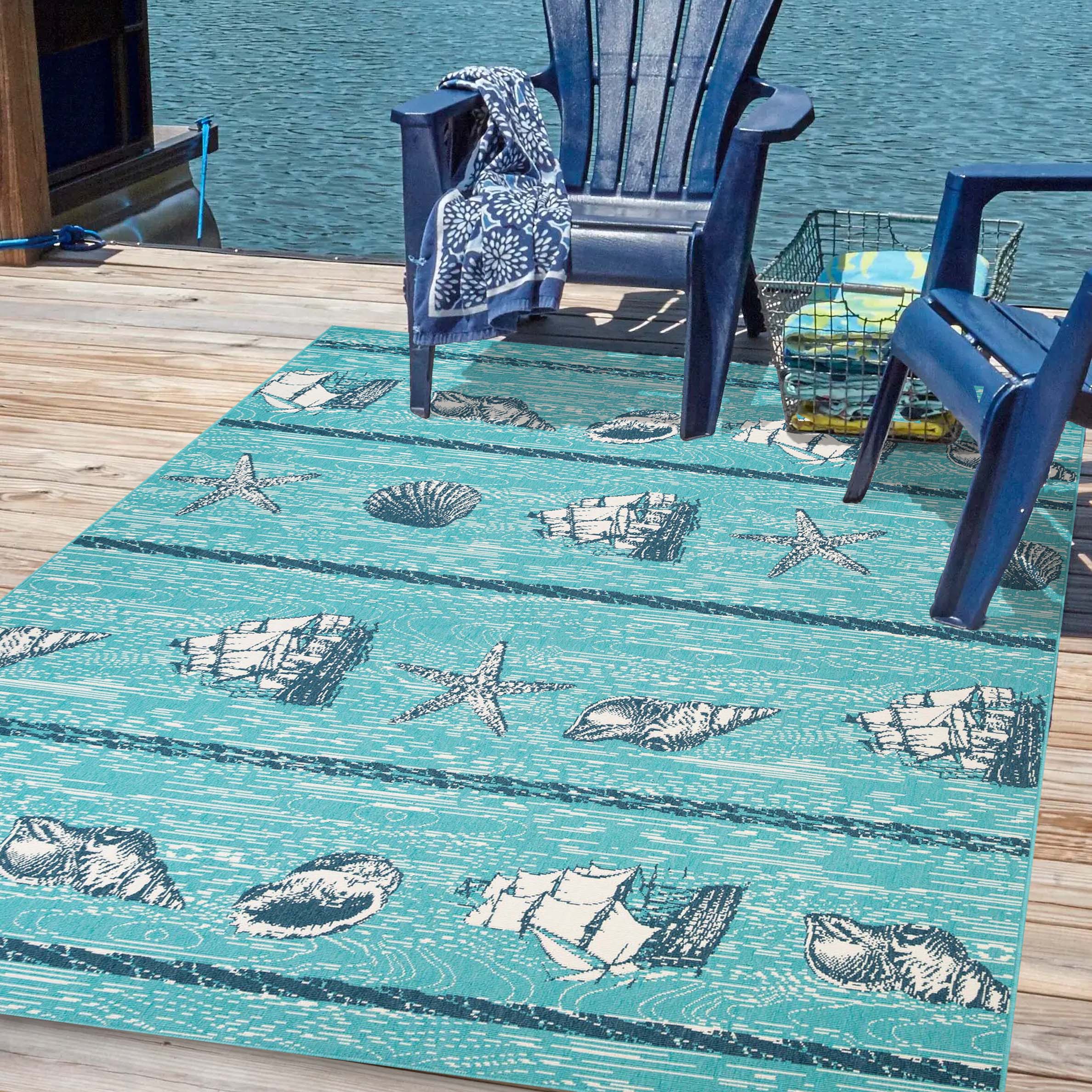 BNM Tropical Leaves Coastal Palm Indoor/ Outdoor Rug, 5' x 8' - Walmart.com