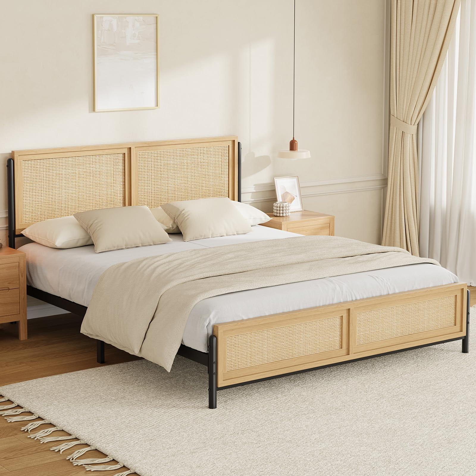 Click here for Garvee Natural Full Size Bed Frame With Rattan Hea... prices