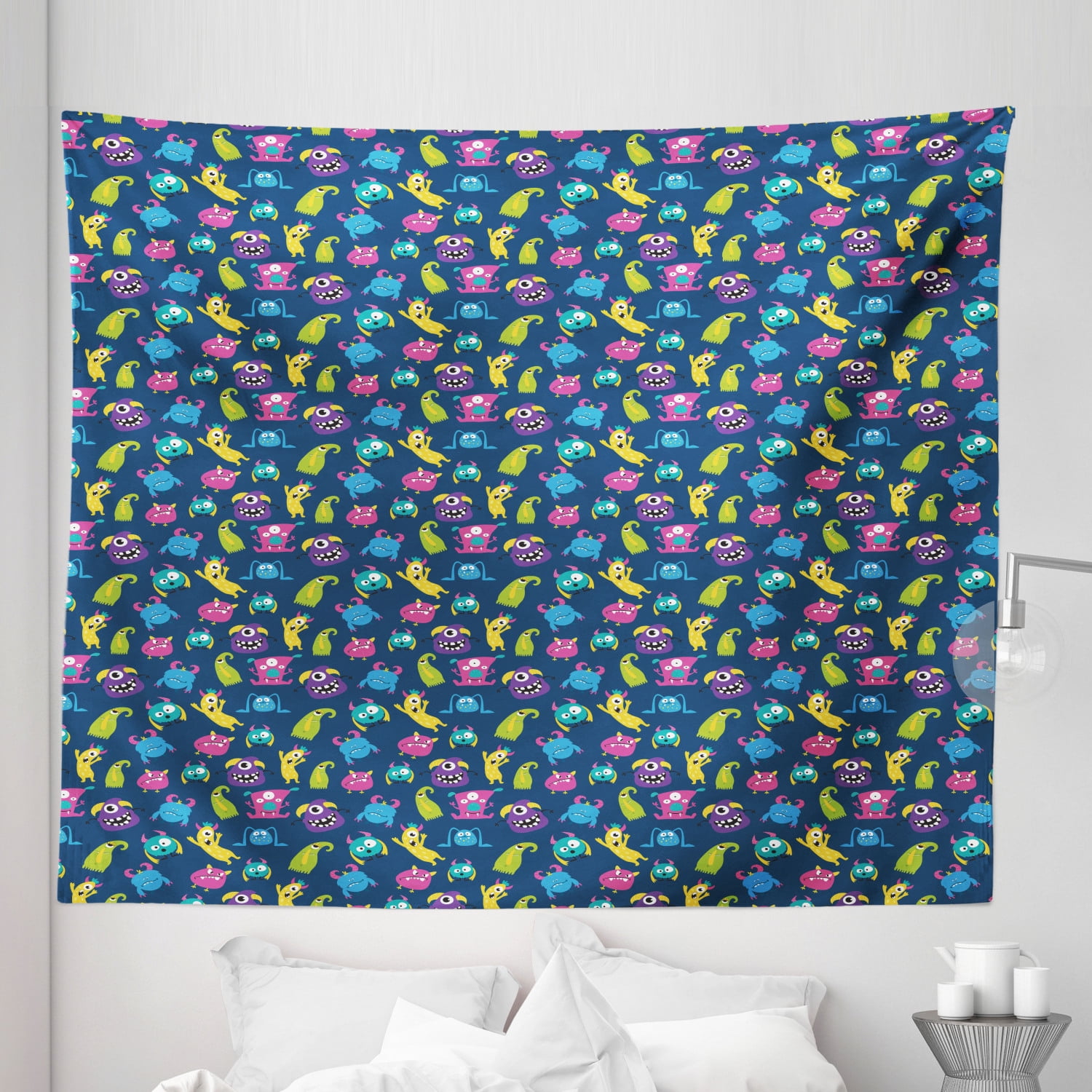 Alien Tapestry, Colorful Pattern of and Spooky Monsters Making Funny ...