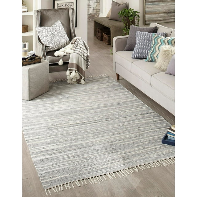 Rugs.com Chindi Cotton Collection Rug – 2' x 3' Gray Flatweave Rug ...