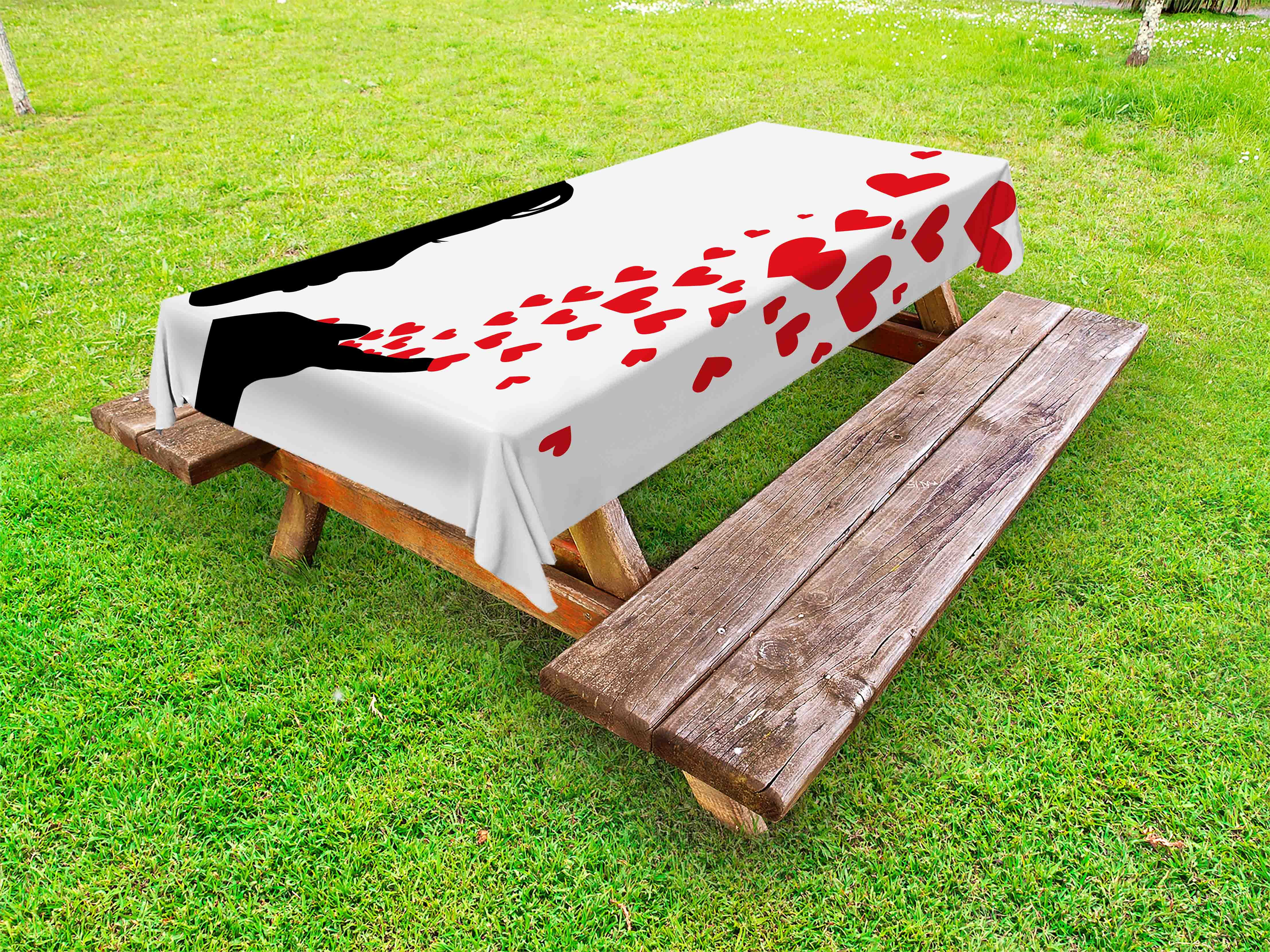 Kiss Outdoor Tablecloth, Pretty Girl Black Silhouette Blowing Red ...
