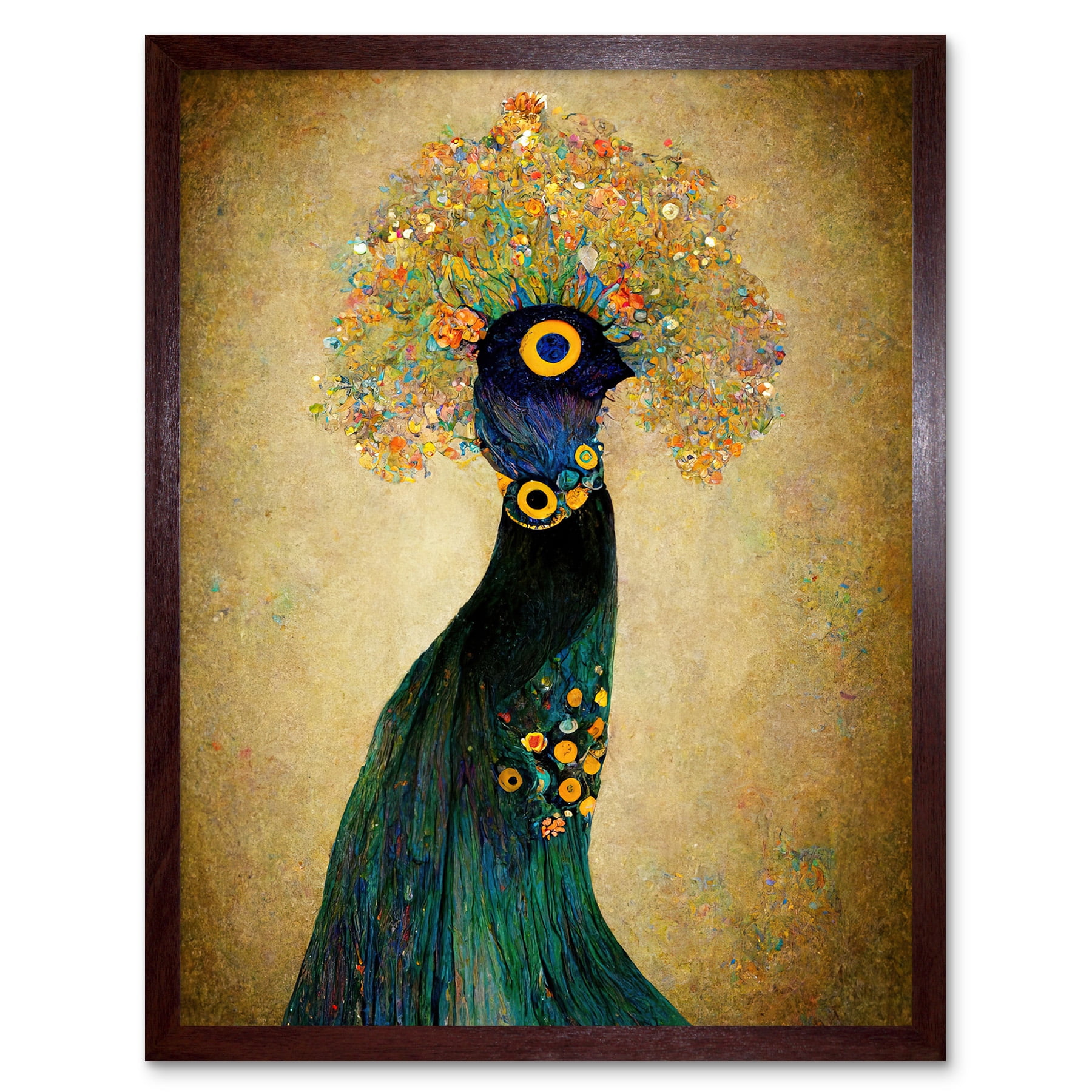 Elegant Peacock Portrait In Emerald And Gold Gustav Klimt Art Print ...