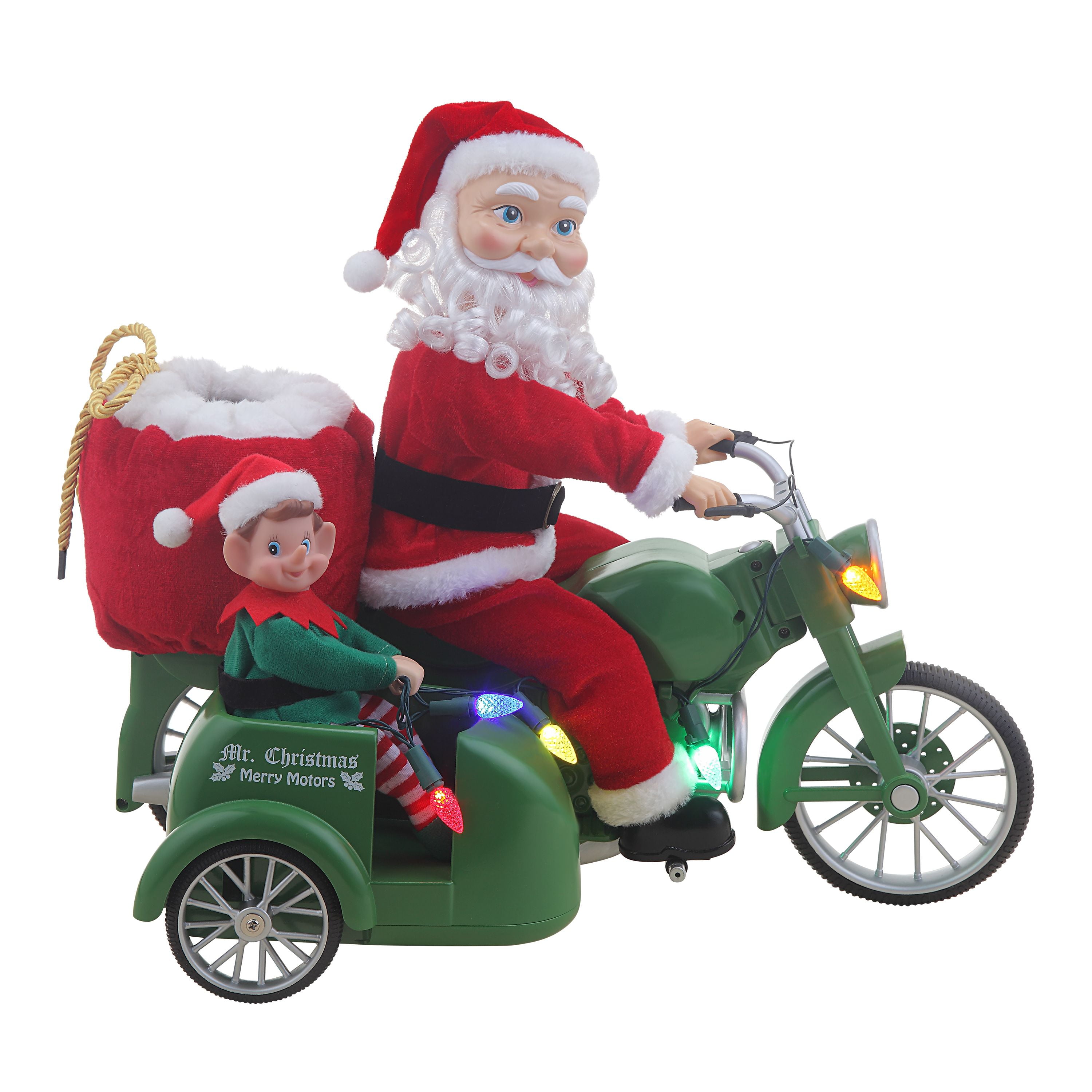 Buy Mr. Christmas Motorcycling Santa with Sidecar, Green, 15 Online at ...