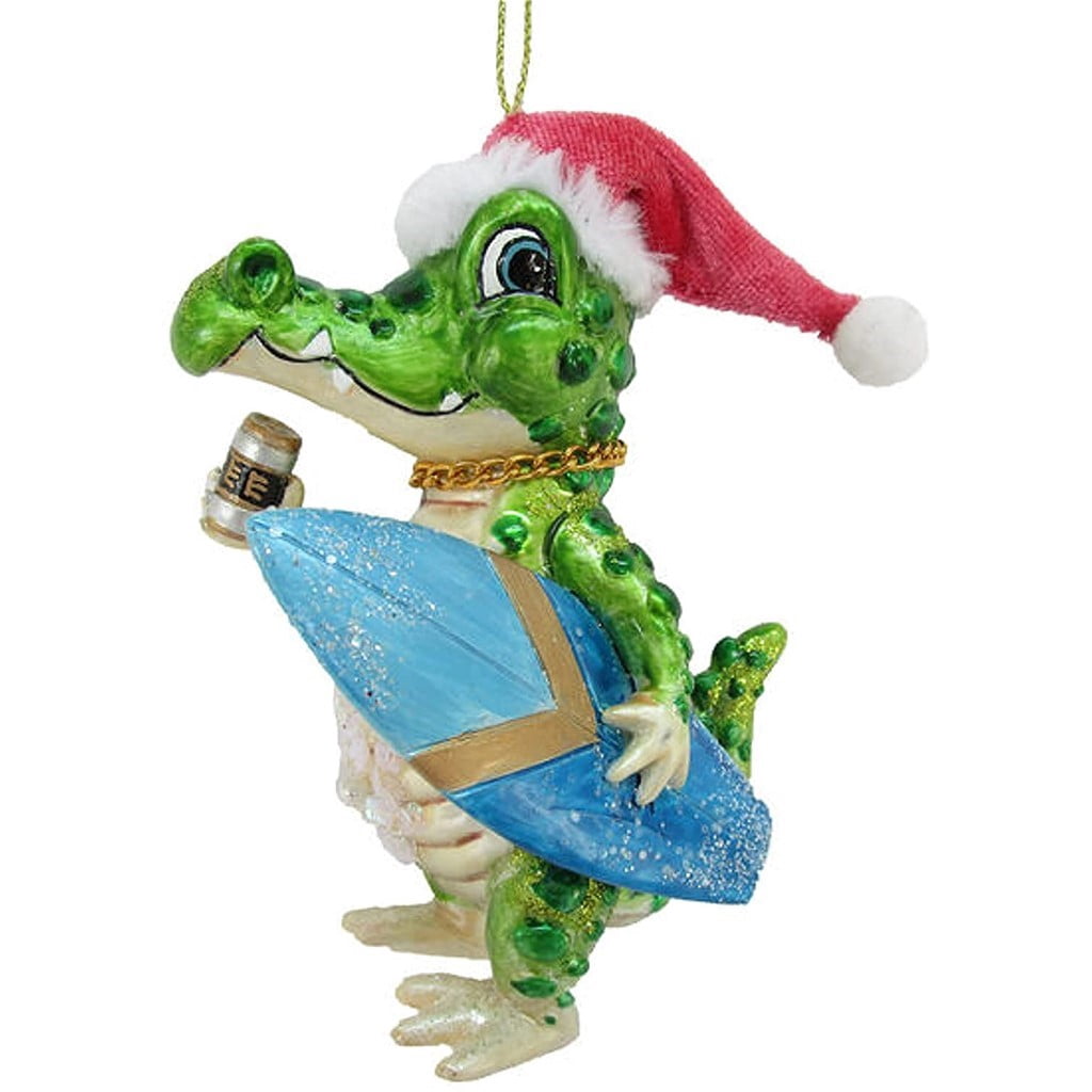 Blown Glass Alligator with Surfboard Ornament - Walmart.com