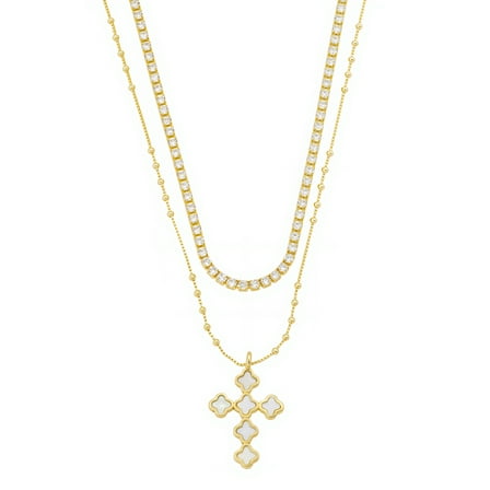 Yafe 18K White Gold Plated Wavy Cross with Cubic Zirconia Necklace ...