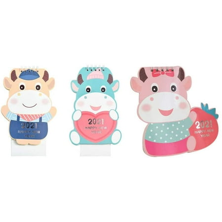 3pcs 2021 Calendar Cute Year of Cow Desktop Calendars Small Flip ...