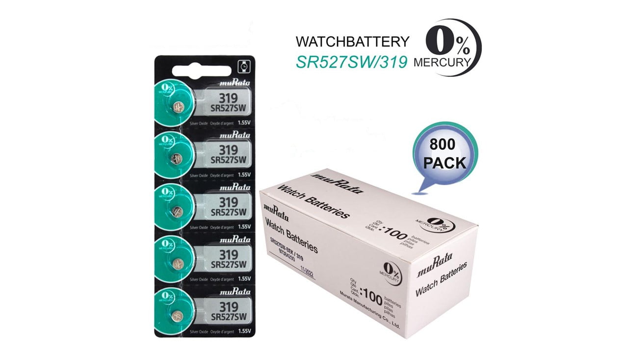 800 x Murata 319 SR527SW Coin Cell Watch Silver Oxide Battery 1.55v ...