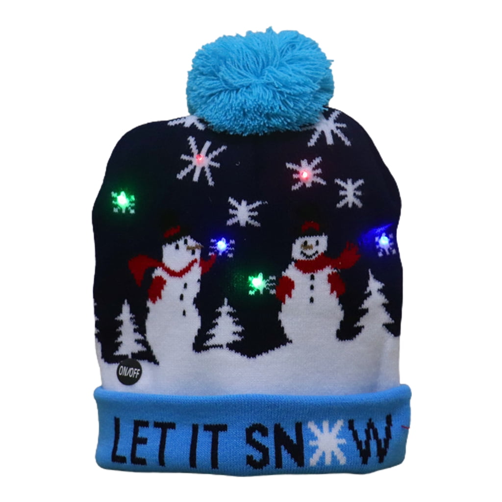 ZPAQI LED Christmas Hat Light Up Christmas Hat Unisex Blue Knitted ...