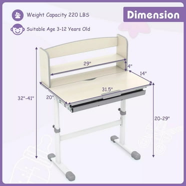 Emma + Oliver Grey Student Desk with Adjustable Height Black Pedestal ...