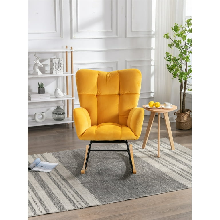 Mid Century Velvet Tufted Upholstered Rocking Chair Vintage Accent Chair Rocker Chair for Lounge Leisure Chair with Arms Comfy Armchair for Living