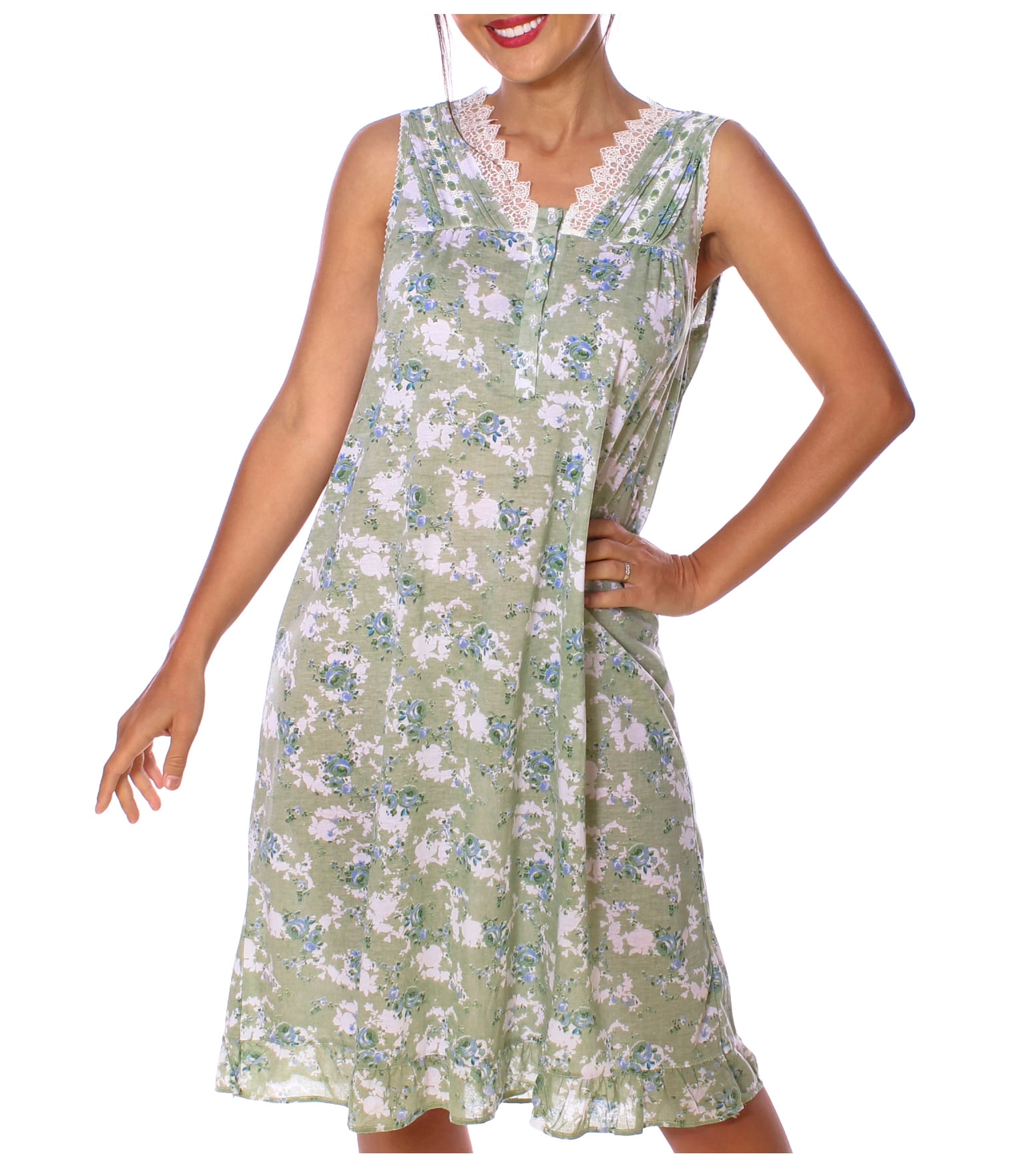 Women's Floral Sleeveless V-Neck Fancy Lace Pointelle Nightgown ...