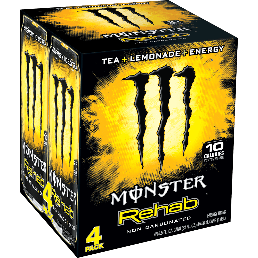 Monster Rehab Tea Lemonade, Tea + Lemonade + Energy, 15.5 Fl Oz, 4 Pack ...