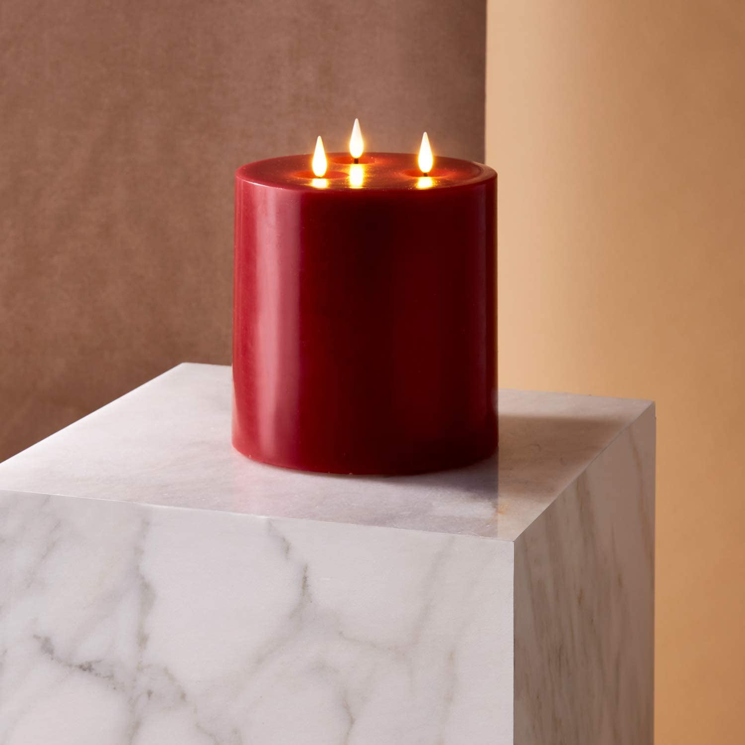 LampLust Burgundy 3 Wick 6x6 Flameless Candle - Realistic 3D Flickering ...