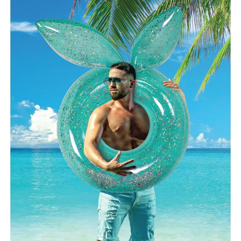 POZA Inflatable Bunny Pool Float Tube Confetti Premium UV Resistant Swim Ring Pool Float with Bunny Ears Kids and Adult Pool Toys Heavy Duty