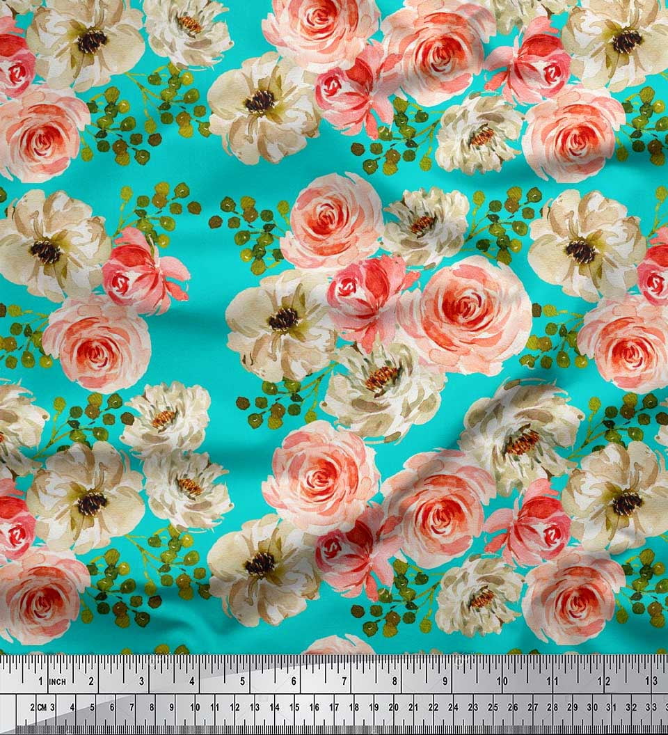 Soimoi Modal Satin Fabric Ranunculus with Bunch Floral Print Fabric by ...