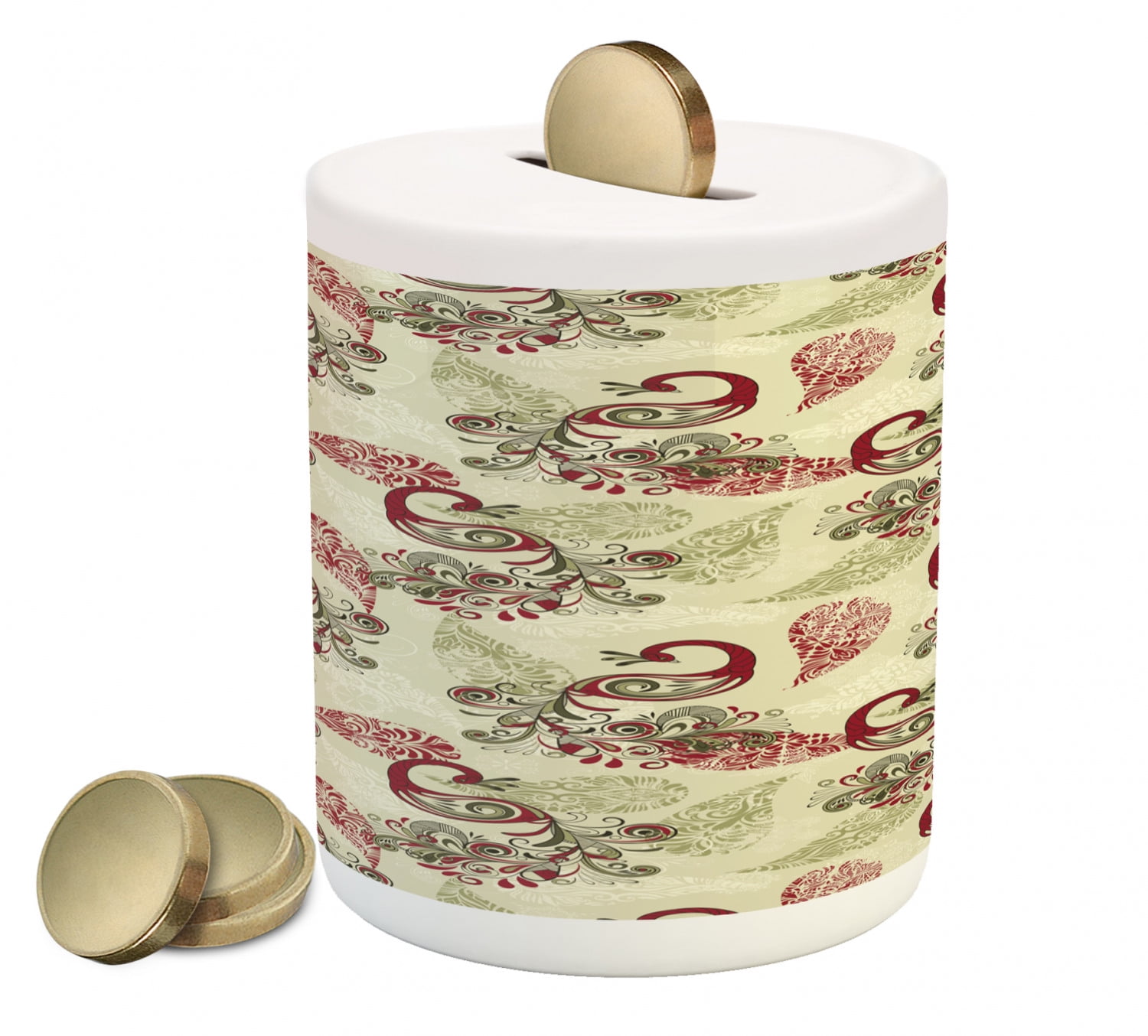 Peacock Piggy Bank, Winter Pattern Peacocks Snowflakes Floral Paisley ...