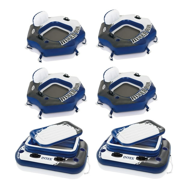 Intex River Run Inflatable Lounge Tube, 4 Pack & Inflatable Cooler ...